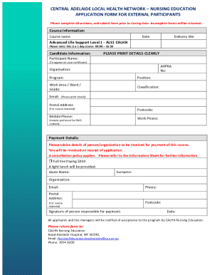Fillable Online NURSING EDUCATION APPLICATION FORM FOR EXTERNAL ... Fax ...