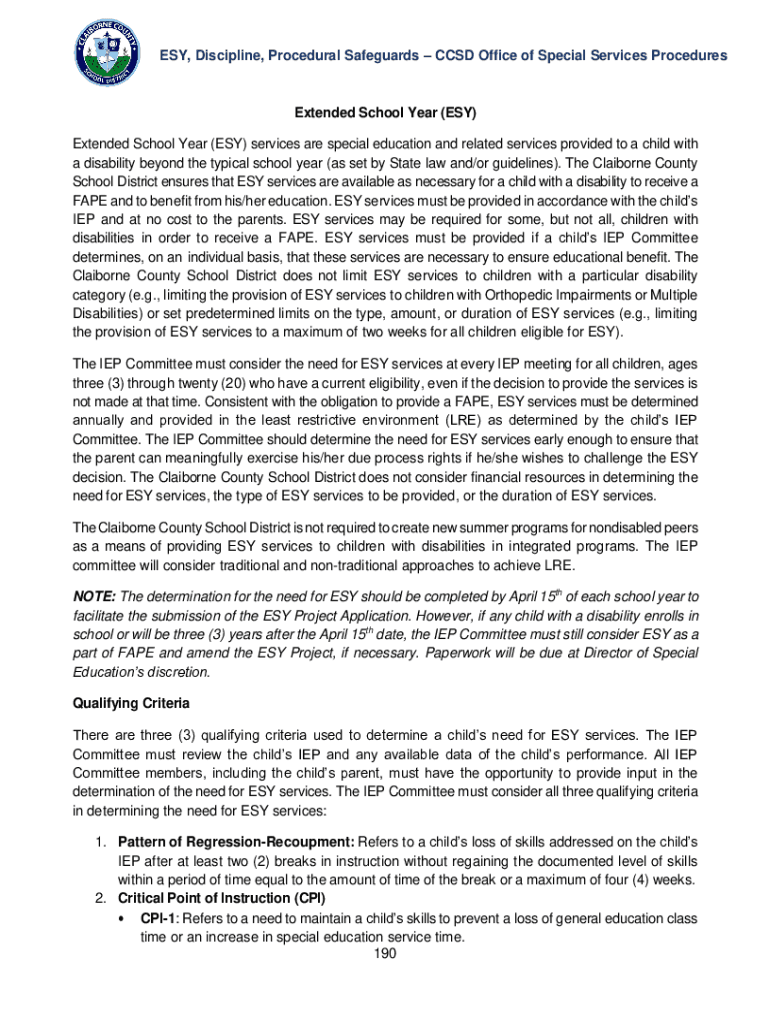 Fillable Online Q&A: What are Extended School Year (ESY) Services? Fax ...