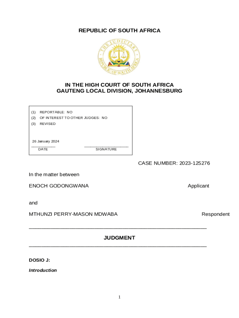 Fillable Online the high court of south africa, gauteng division ...