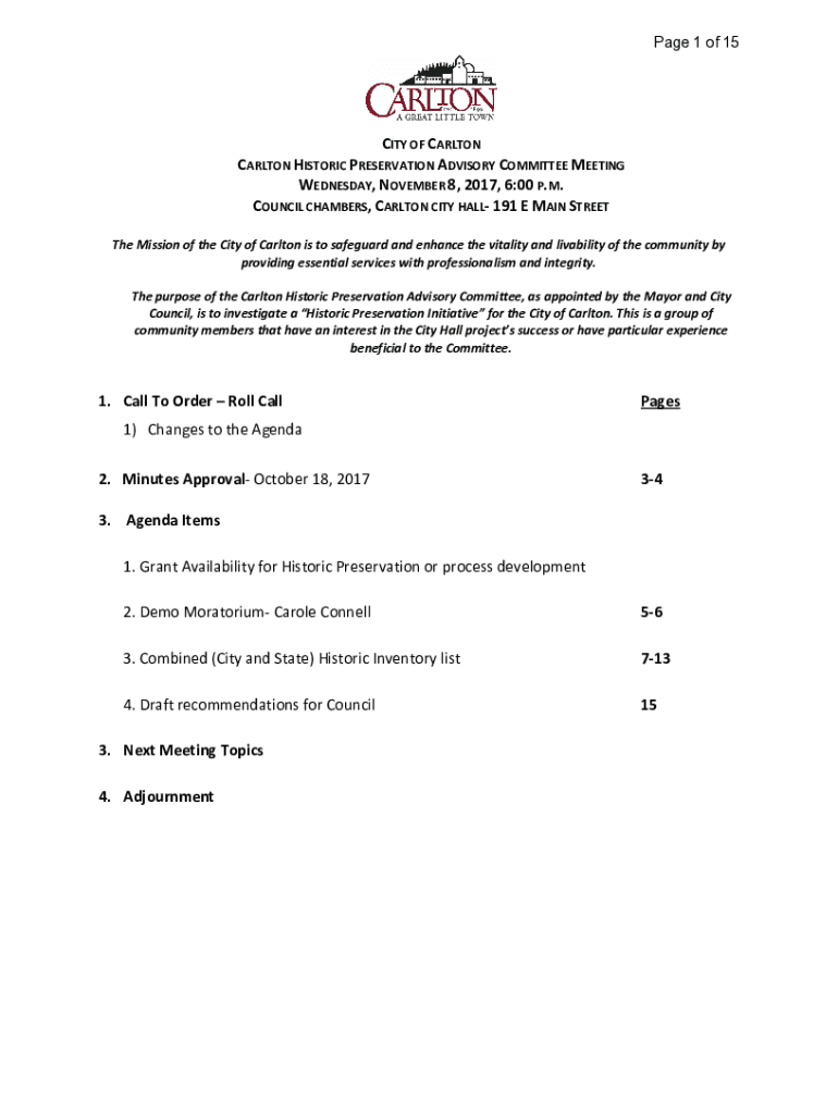 Fillable Online 5:30 P.M. CITY COUNCIL CHAMBERS I. Commission Pre-Meet ...
