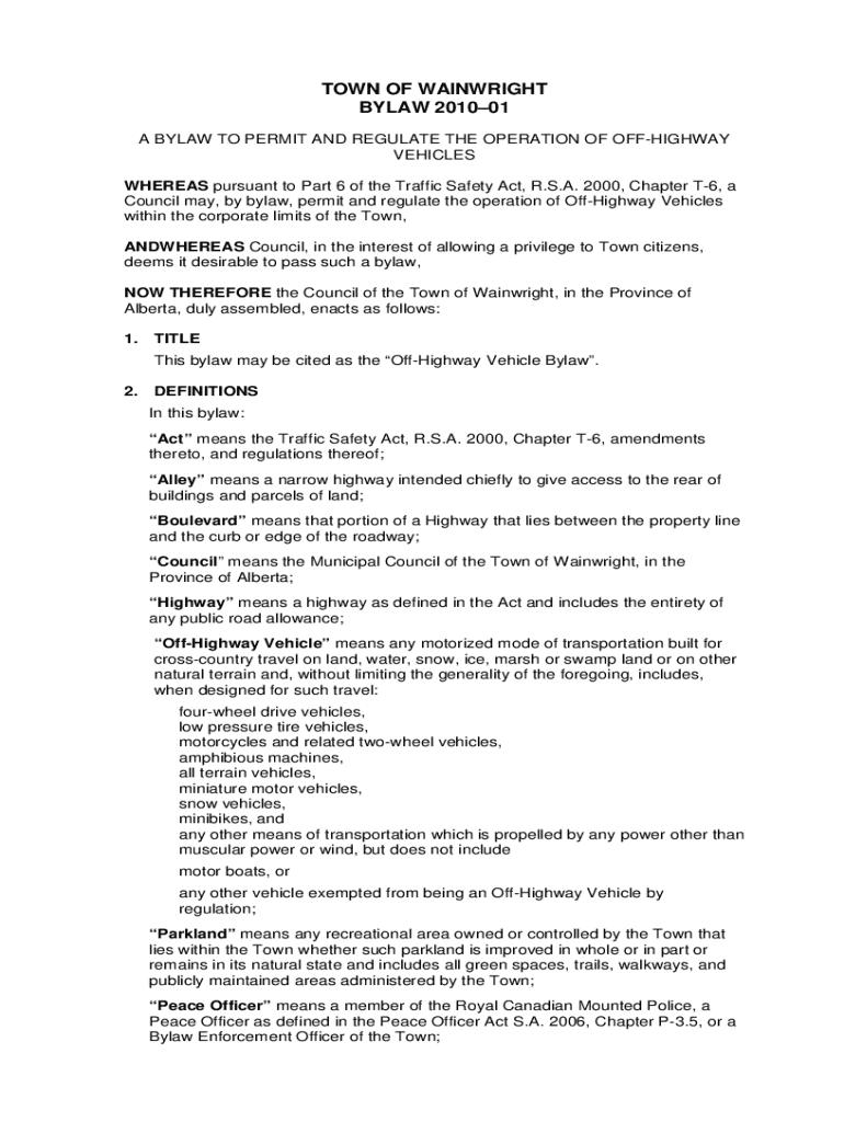 Fillable Online DRAFT Off-Highway Vehicle Bylaw (7 Jan 19 version) Fax Email Print - pdfFiller