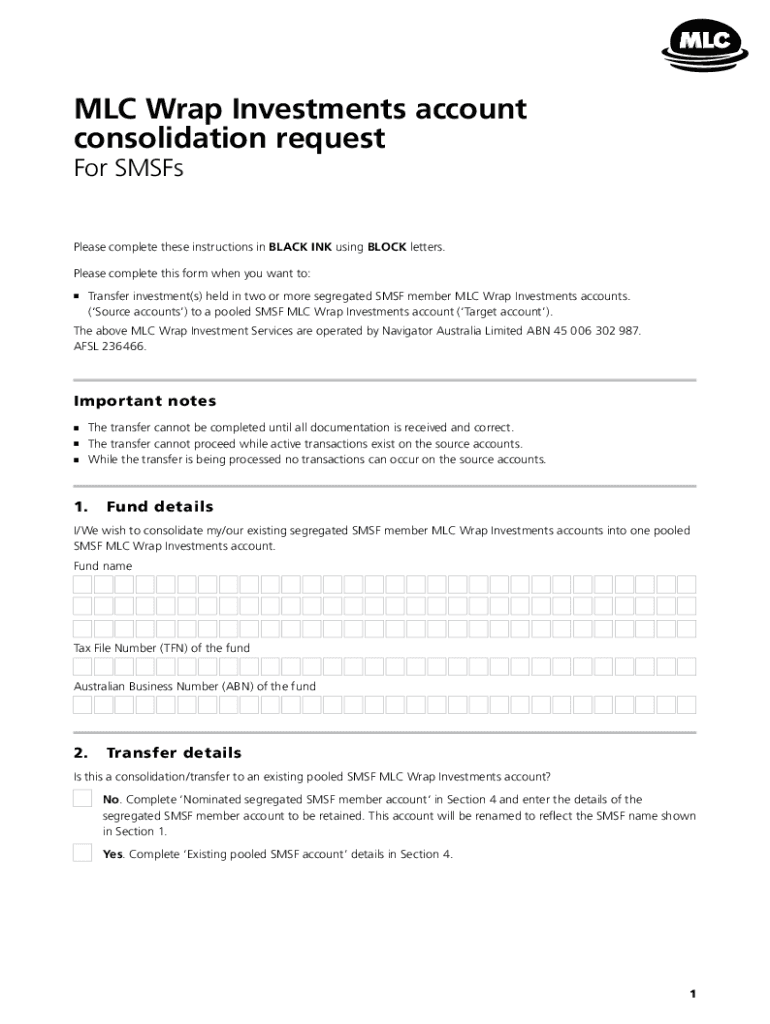 Fillable Online MLC Wrap Investments account consolidation request Fax Email Print - pdfFiller