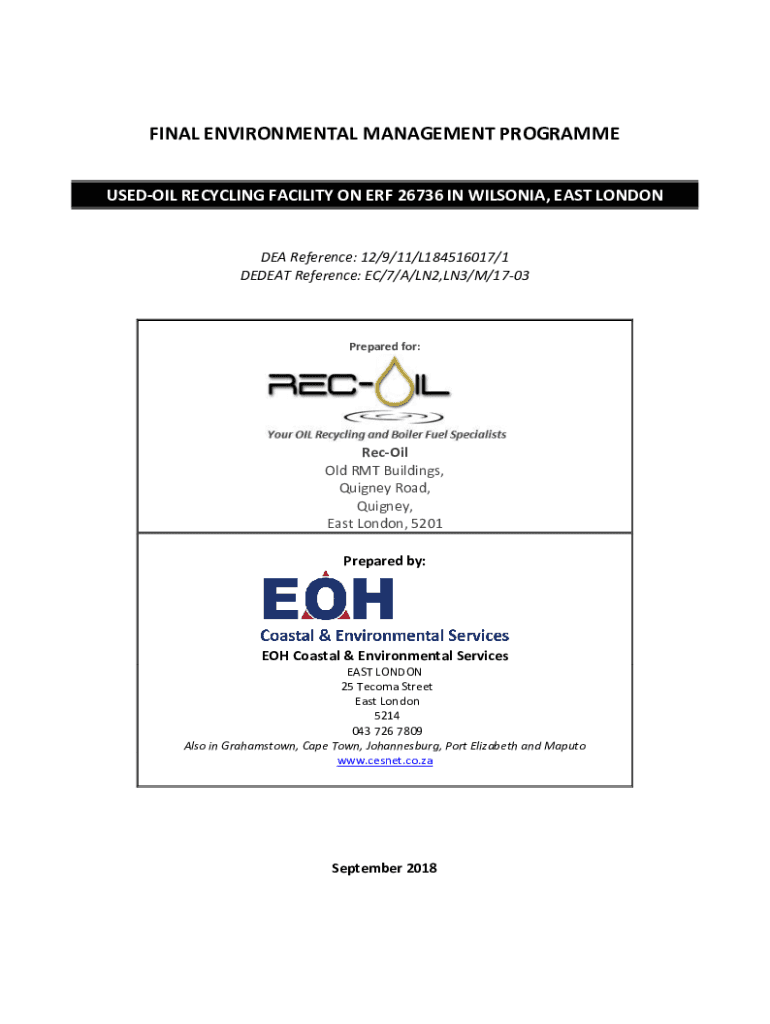 Fillable Online FINAL ENVIRONMENTAL MANAGEMENT PROGRAMME Fax Email Print - pdfFiller