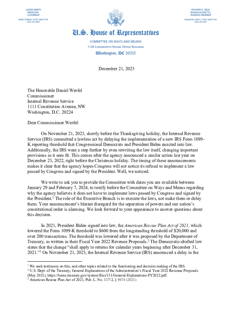 Fillable Online waysandmeans house Written Testimony of Daniel Werfel ...