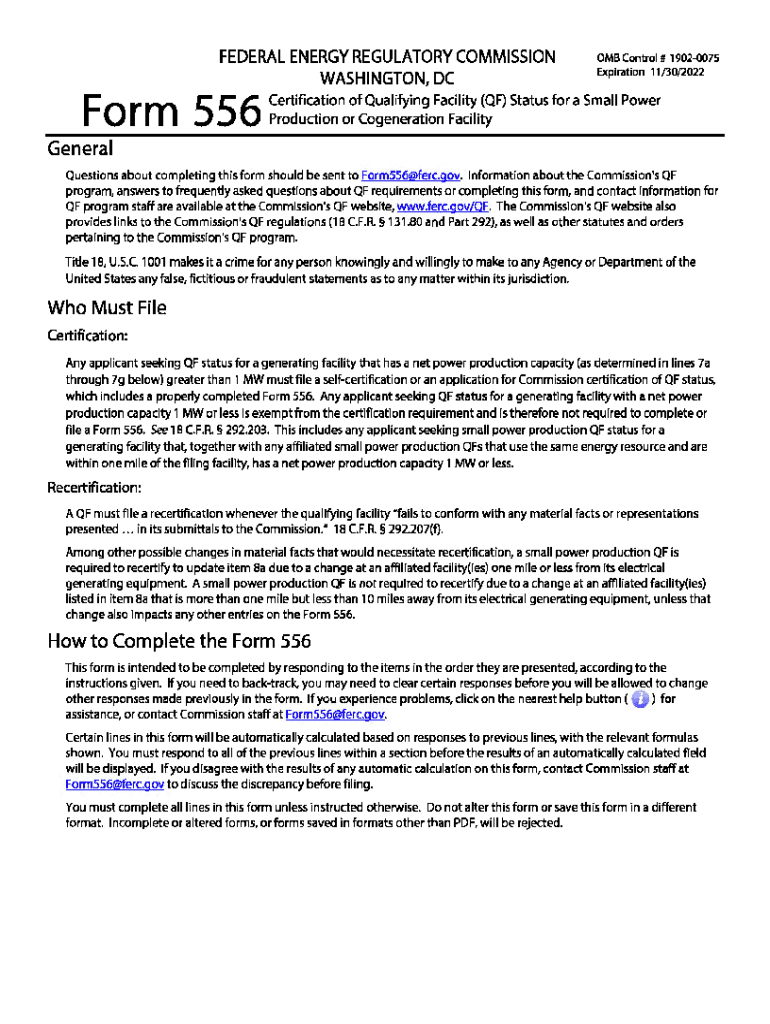 Fillable Online Form 556 Certification of Qualifying Facility QF ...