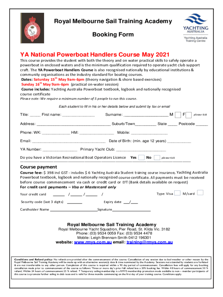 Fillable Online Yacht Training VictoriaThe premier RYA Sail Training centre ... Fax Email Print ...