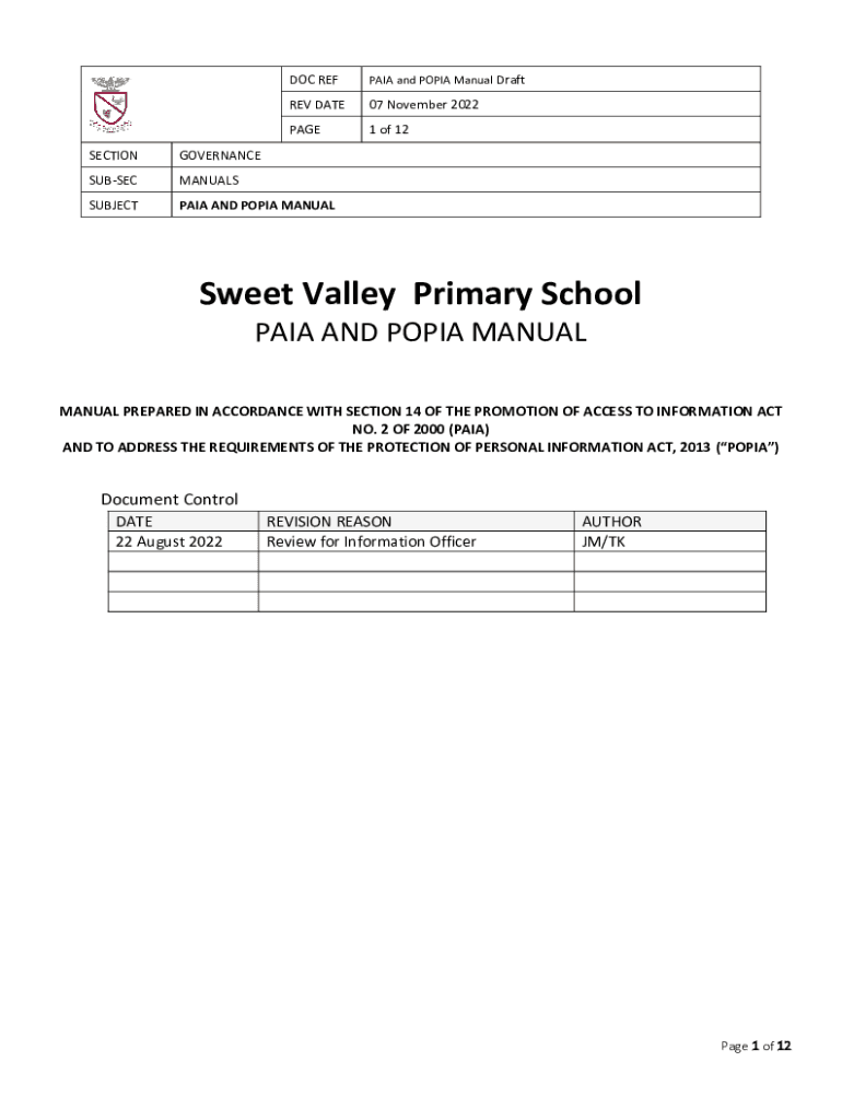Fillable Online PAIA and POPIA Manual Draft Fax Email Print - pdfFiller