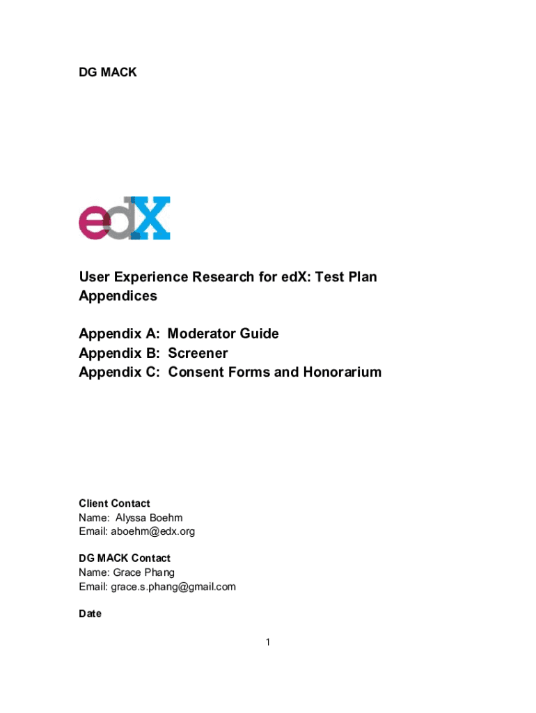 Fillable Online User Experience Research for edX: Test Plan Appendices ...