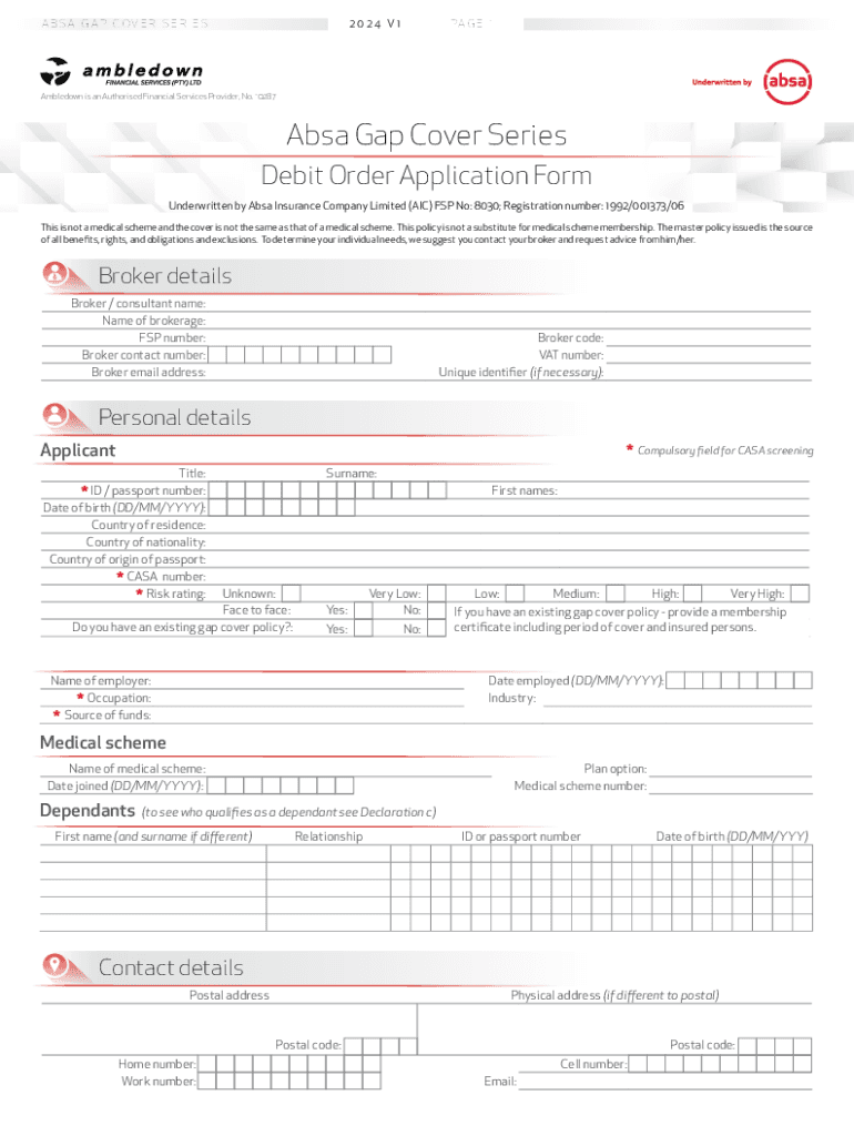 Fillable Online Absa Insuranceaffordable, comprehensive, easy claims ...