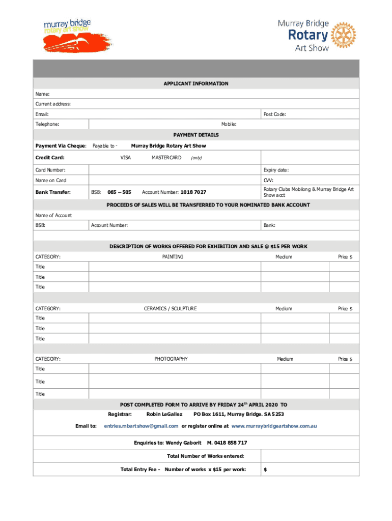 Fillable Online 2020 MurrayBridge Rotary Art Show Entry Form.docx Fax ...