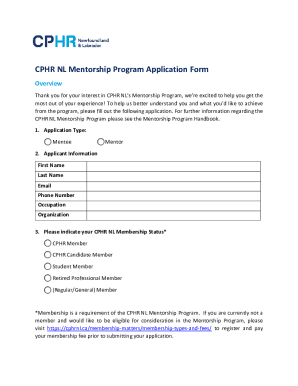 Fillable Online CPHR NL Mentorship Program Application Form Fax Email ...