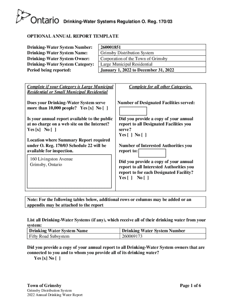 Fillable Online Ontario Drinking-Water Systems Regulation O. Reg. 170/ ...