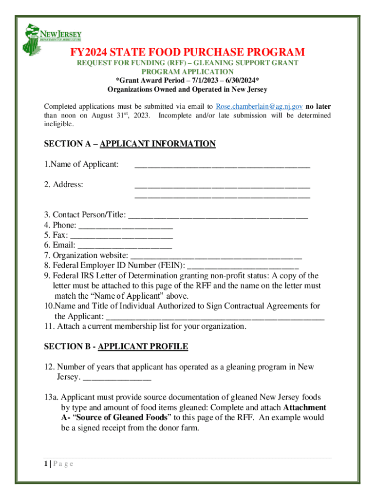Fillable Online FY2024 STATE FOOD PURCHASE PROGRAM Fax Email Print ...