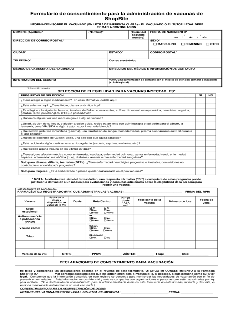 Completable En línea 2010-2011 ShopRite Influenza & Pneumococcal ...