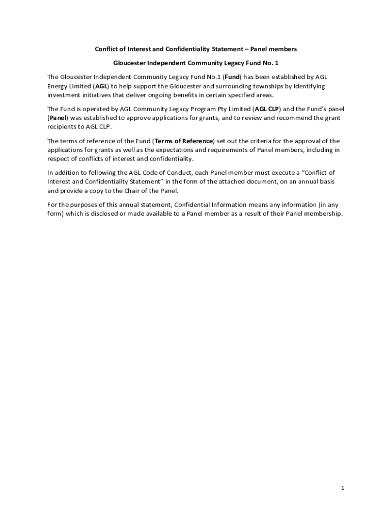 Fillable Online Conflict of Interest and Confidentiality Statement (draft 1) - 18.04.16 Fax ...
