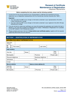 Fillable Online lautorite qc Renewal of Certificate - Maintenance of Registration - Independent ...