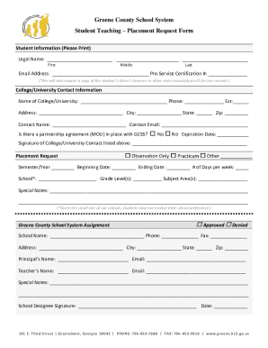 Fillable Online Student Teaching / Procedures for Placement Fax Email ...
