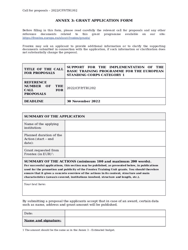 ANNEX 3: GRANT APPLICATION Doc Template | pdfFiller