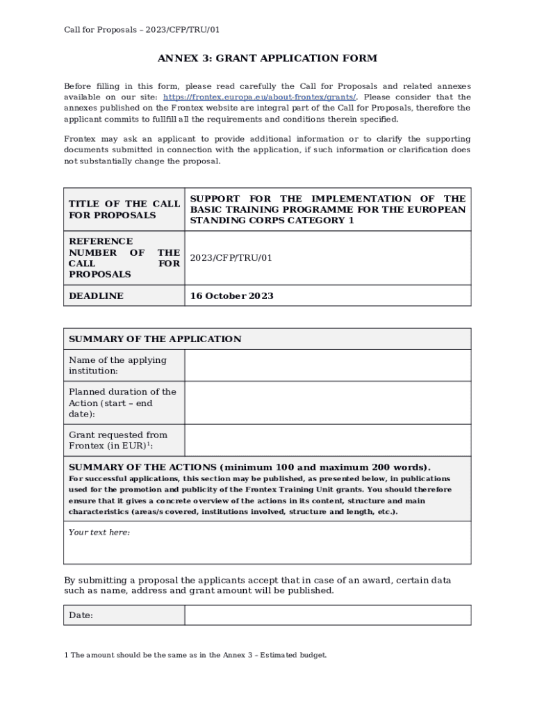 Annex 01 - Application - Frontex - European Union Doc Template | pdfFiller