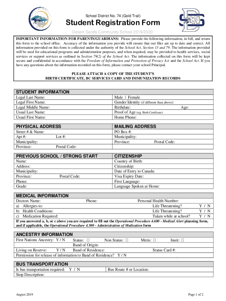 Fillable Online Registration - Desert Sands Community School Fax Email ...