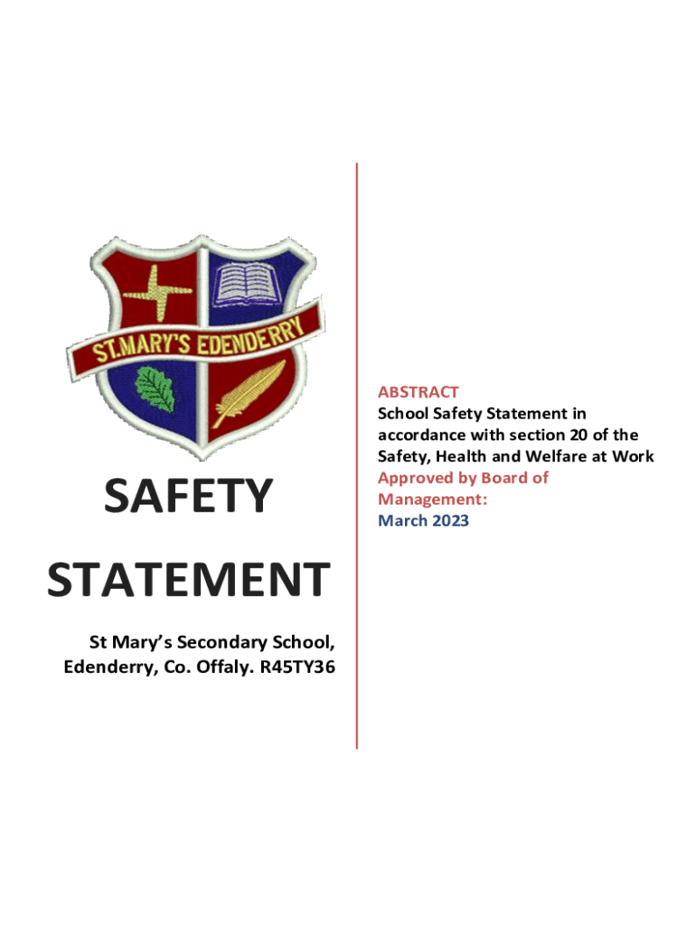 Fillable Online Safety Statement. St Marys Secondary School, Edenderry ...