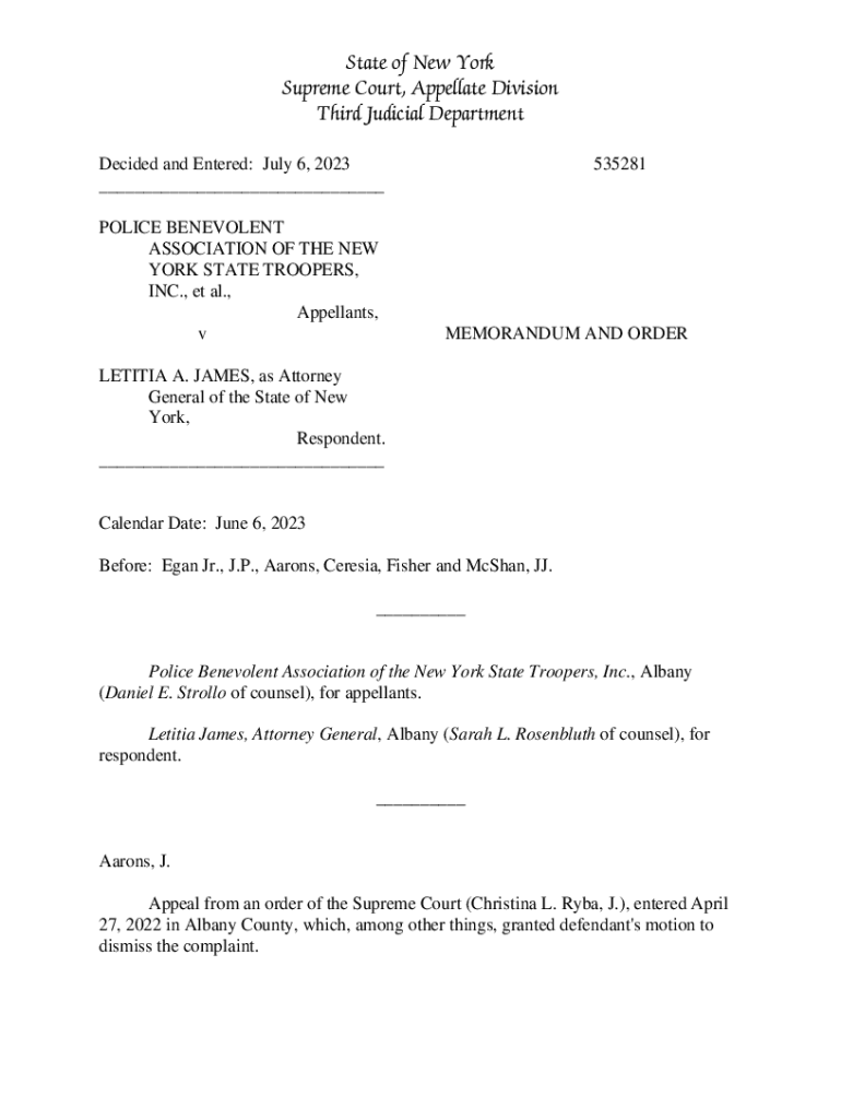 Fillable Online decisions courts state ny Police Benevolent Association of the New York State ...