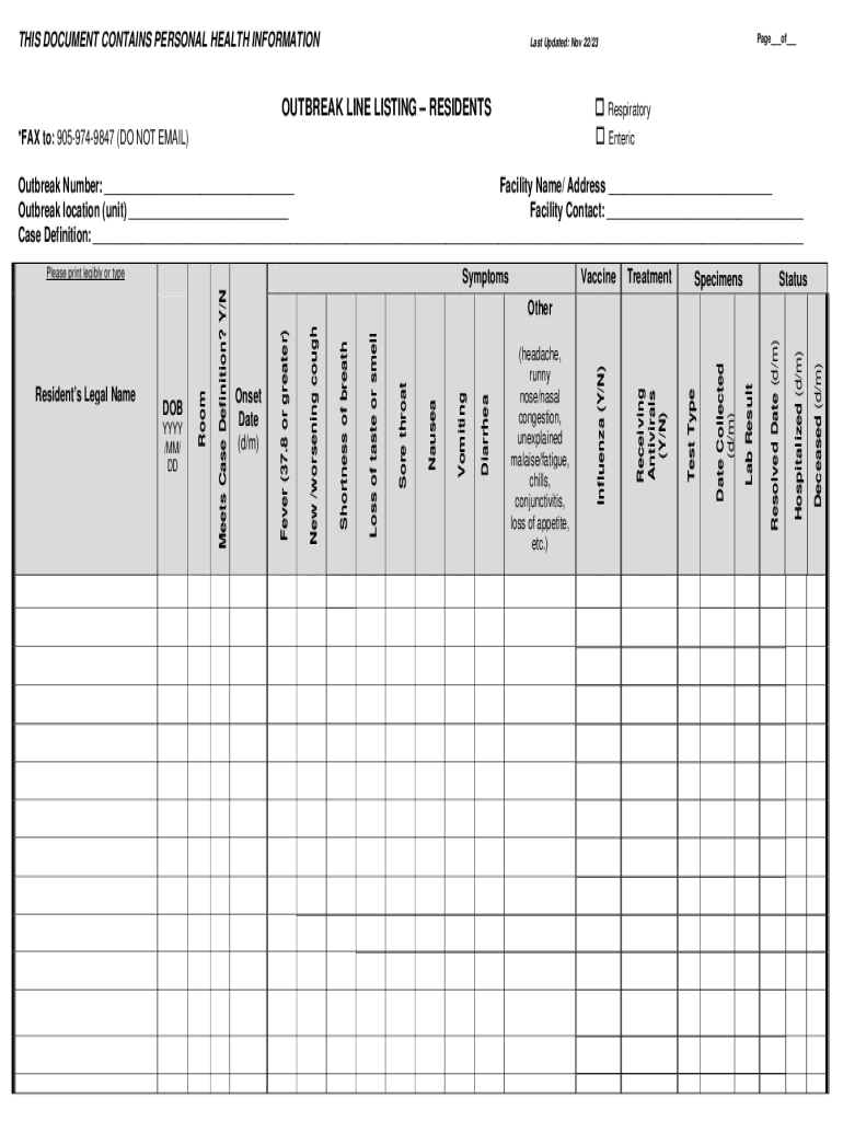 Fillable Online Facility Respiratory Outbreak Investigation Worksheet ...