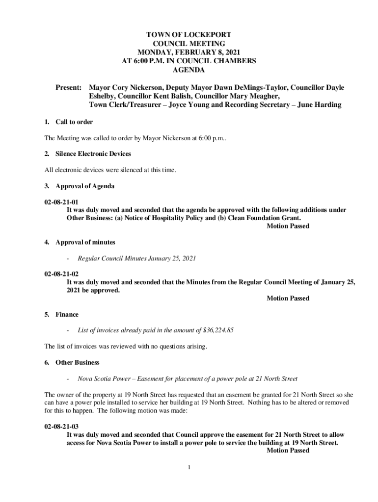 Fillable Online Present: Mayor Cory Nickerson, Deputy Mayor Dawn ...
