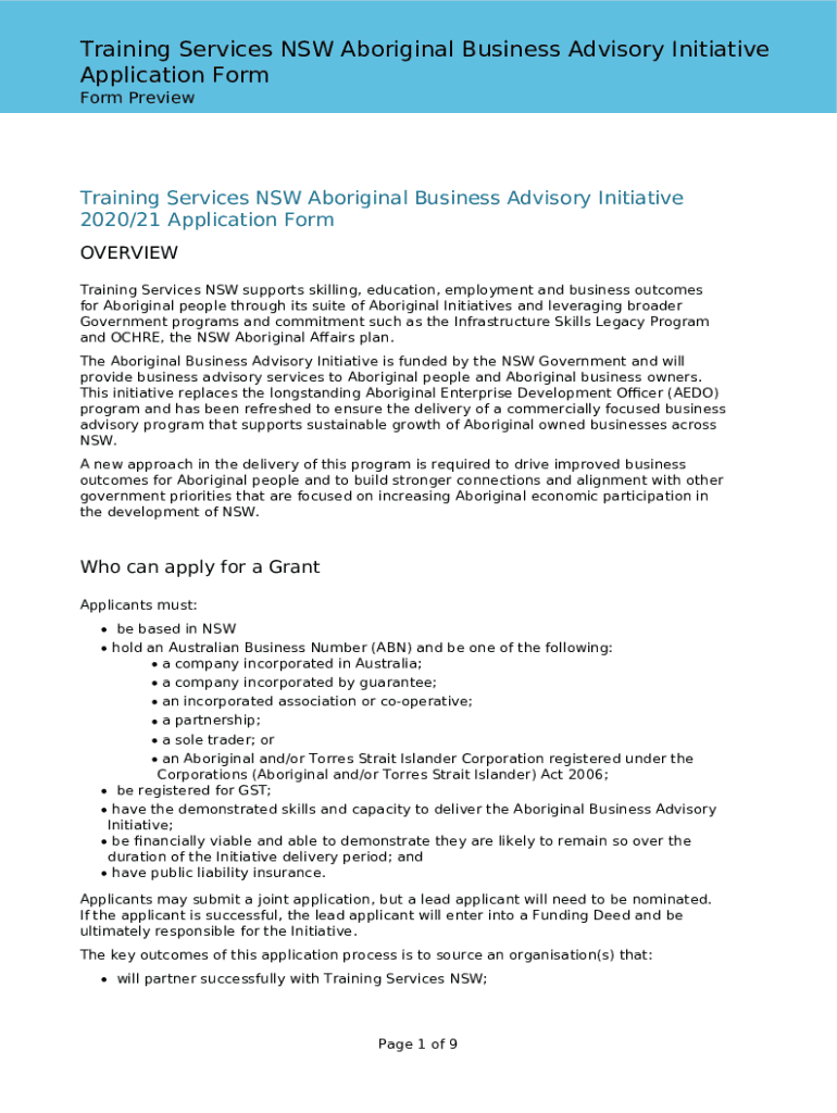 Fillable Online Training Services NSW Aboriginal Business Advisory ...
