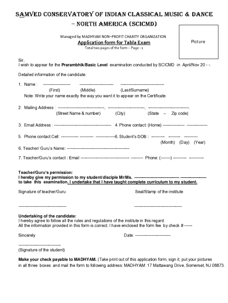 Fillable Online Application form for Tabla Exam Fax Email Print - pdfFiller