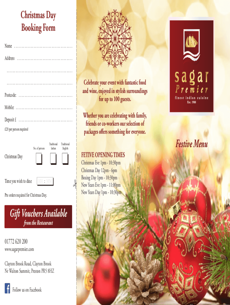 Fillable Online Christmas Day Dinner Booking Form Template Fax Email Print - pdfFiller
