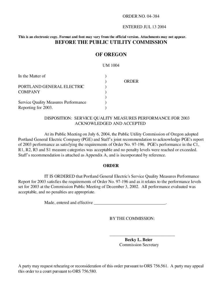 Fillable Online apps puc state or UM 1004, FINAL ORDER, 7/13/2004 ...