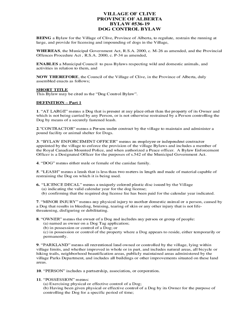 Fillable Online Bylaw 569-R-10-06 - Dog Regulation and Control Bylaw ...