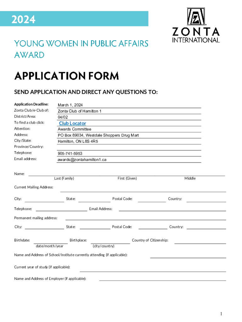 Fillable Online Zonta Hamilton 1 95 Years of Service Fax Email Print ...