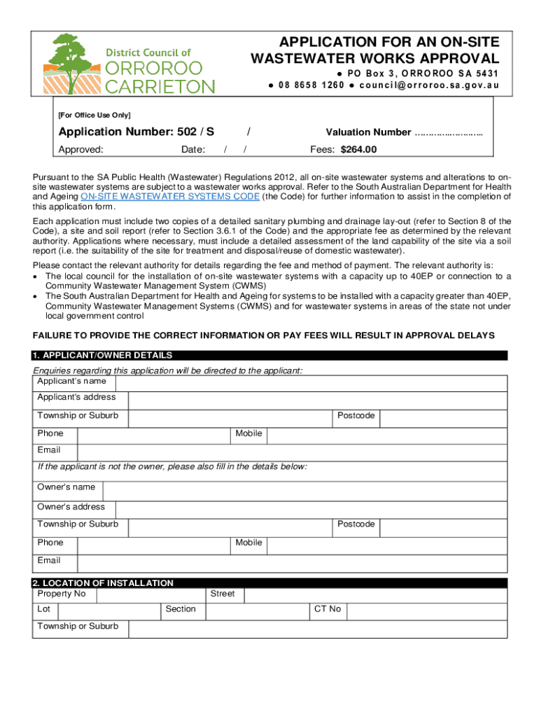 Fillable Online On-Site Wastewater Application Information Sheet Fax ...