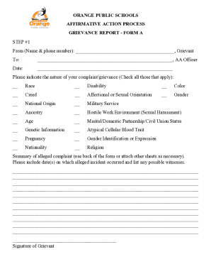 Fillable Online AFFIRMATIVE ACTION GRIEVANCE REPORT - FORMS.docx Fax Email Print - pdfFiller