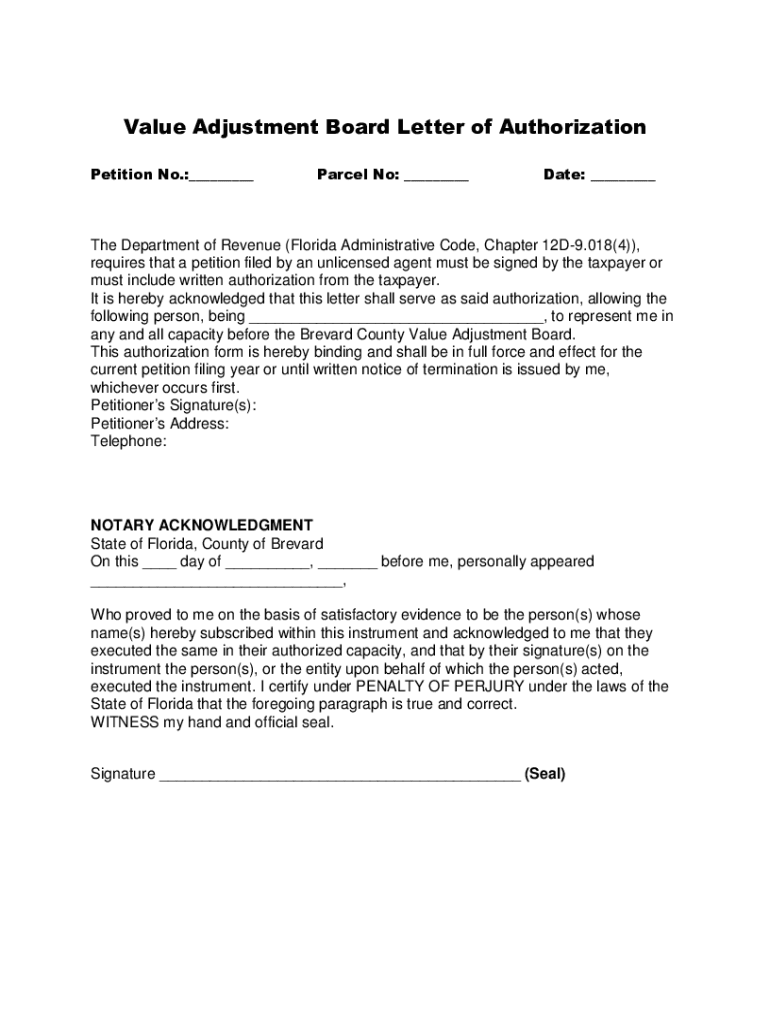 Fillable Online Value Adjustment Board Letter of Authorization.doc Fax ...