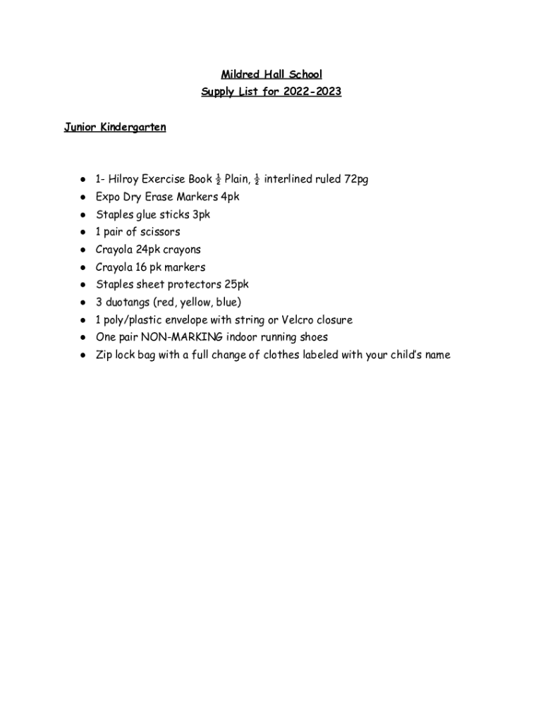 Fillable Online Kindergarten, 1st, 2nd, 3rd, 4th, 5th, and 6th Grade Supply List ... Fax Email ...