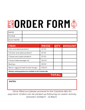 Fillable Online RPYC Lunch Order Form Fax Email Print - pdfFiller