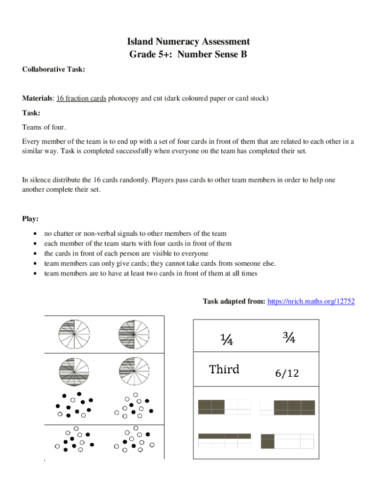 Fillable Online Island Numeracy Assessment Grade 5+: Number Sense B Fax ...