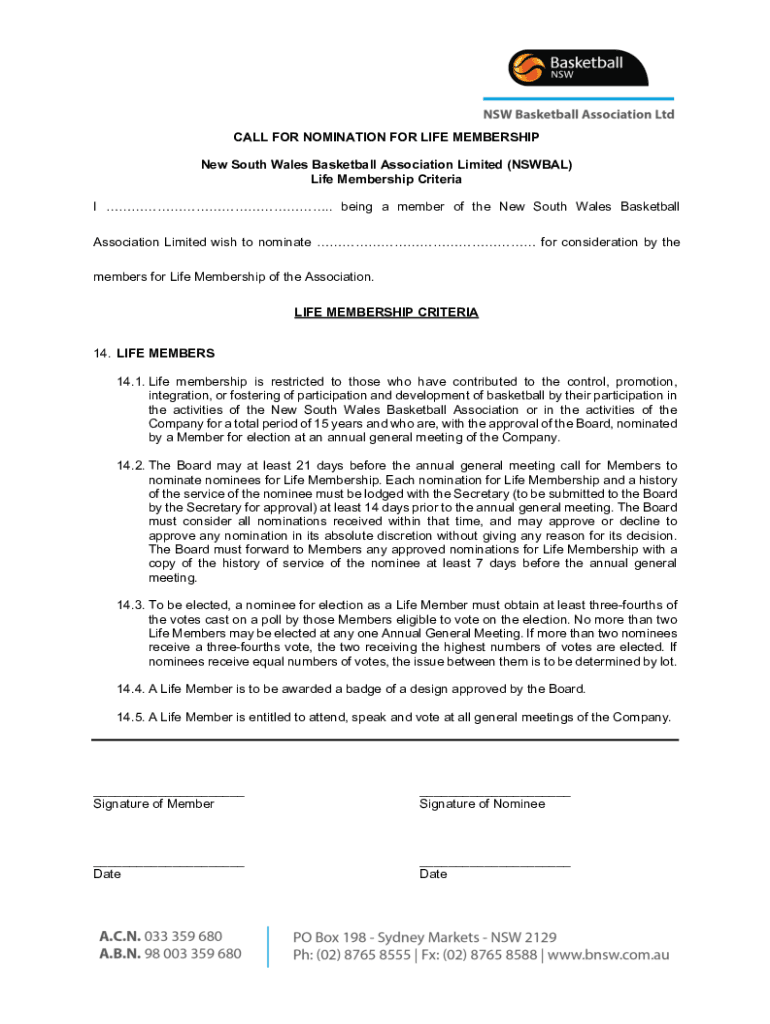 Fillable Online 2022 NSWBAL Life Membership Nomination Form - FINAL ...