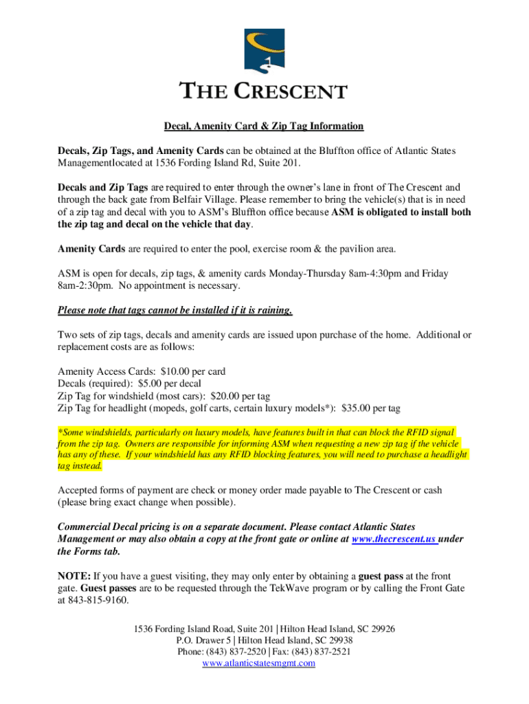 Fillable Online Decal, Amenity Card & Zip Tag Information Decals, Zip ...