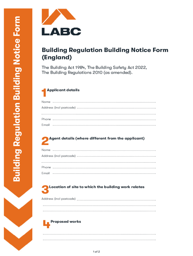 Fillable Online Building Control Building Regulation Building Notice ...