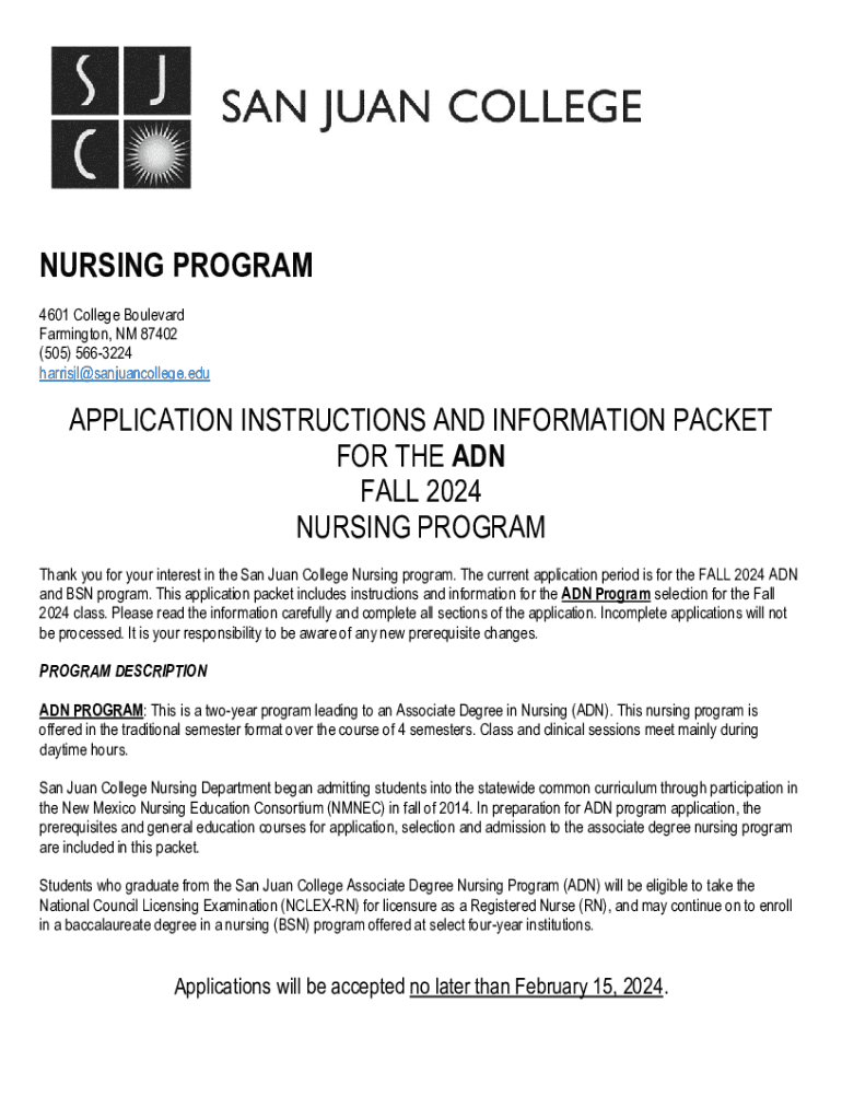 Fillable Online NURSING PROGRAM APPLICATION INSTRUCTIONS ... Fax Email ...