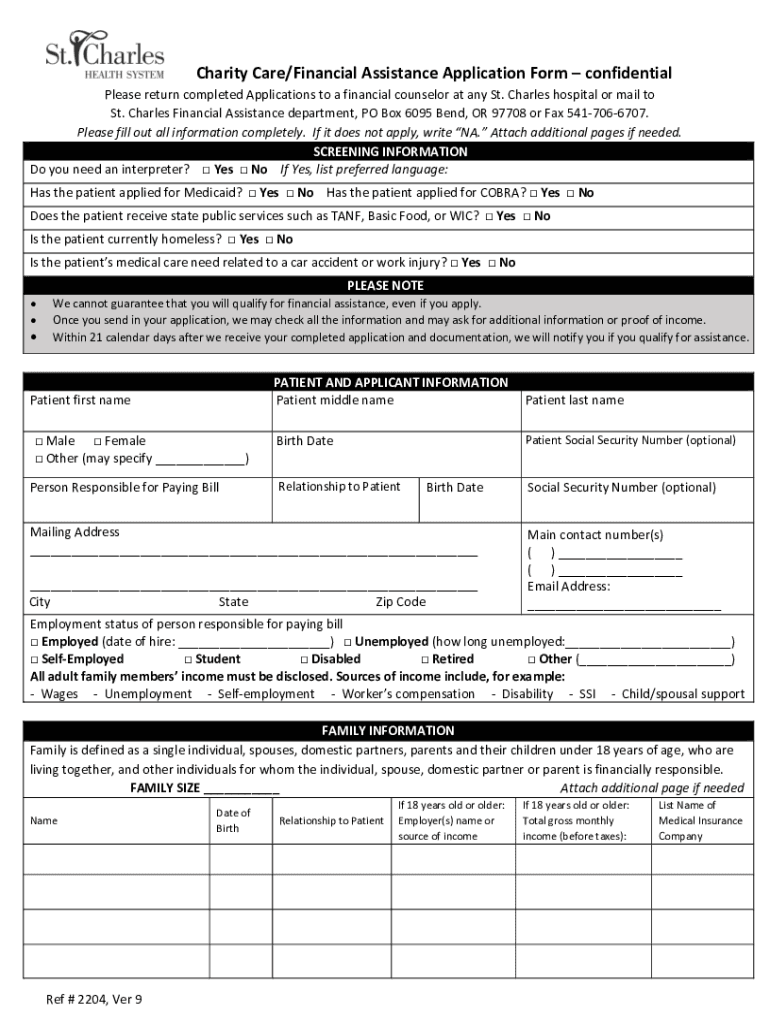 Fillable Online Financial Assistance Program Application - English (2203 Spanish) (177601 ...