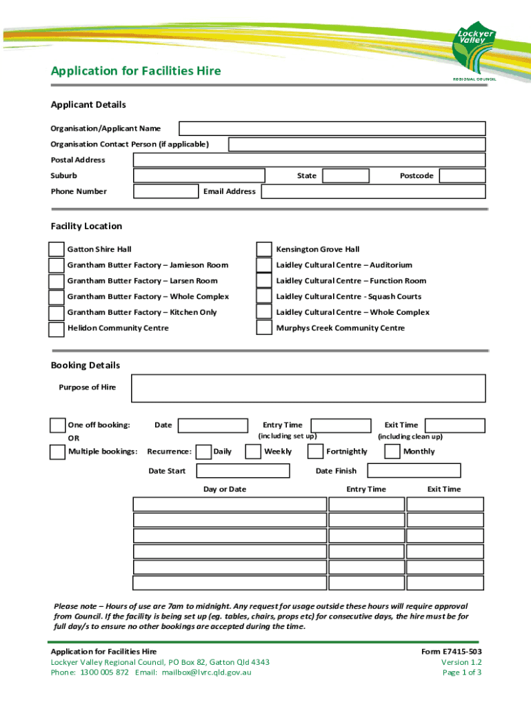Fillable Online Application for Venue Hire Texas Sports Complex & ... Fax Email Print - pdfFiller