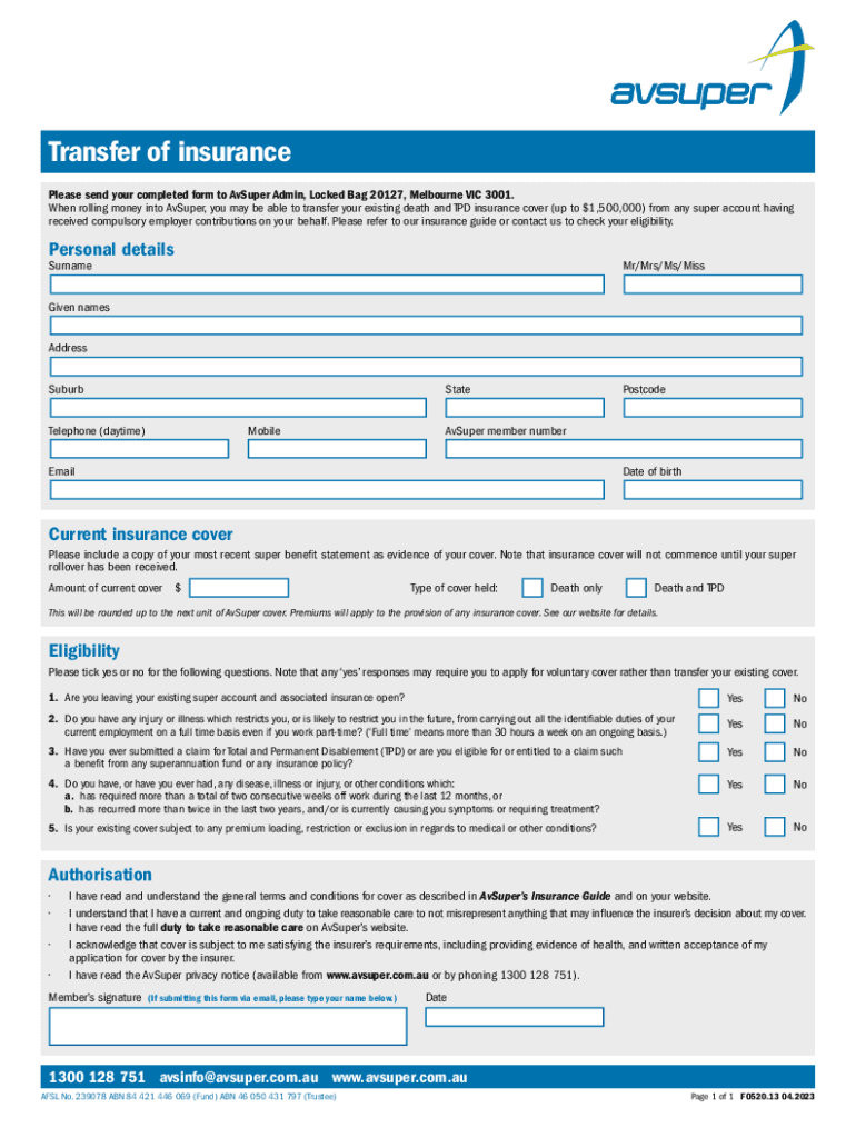 Fillable Online Transfer your insurance form Fax Email Print - pdfFiller