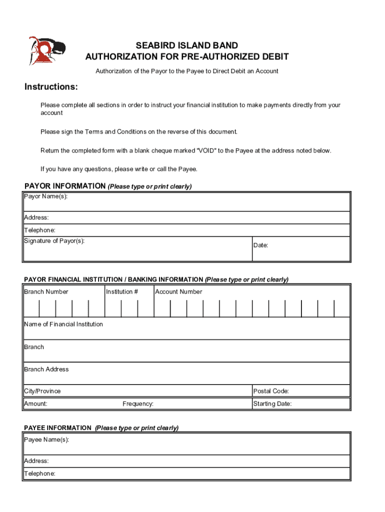 Fillable Online Pre-Authorized Direct Debit Authorization Form Fax Email Print - pdfFiller