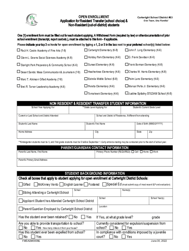 Fillable Online OPEN ENROLLMENT Application for Resident Transfer ...