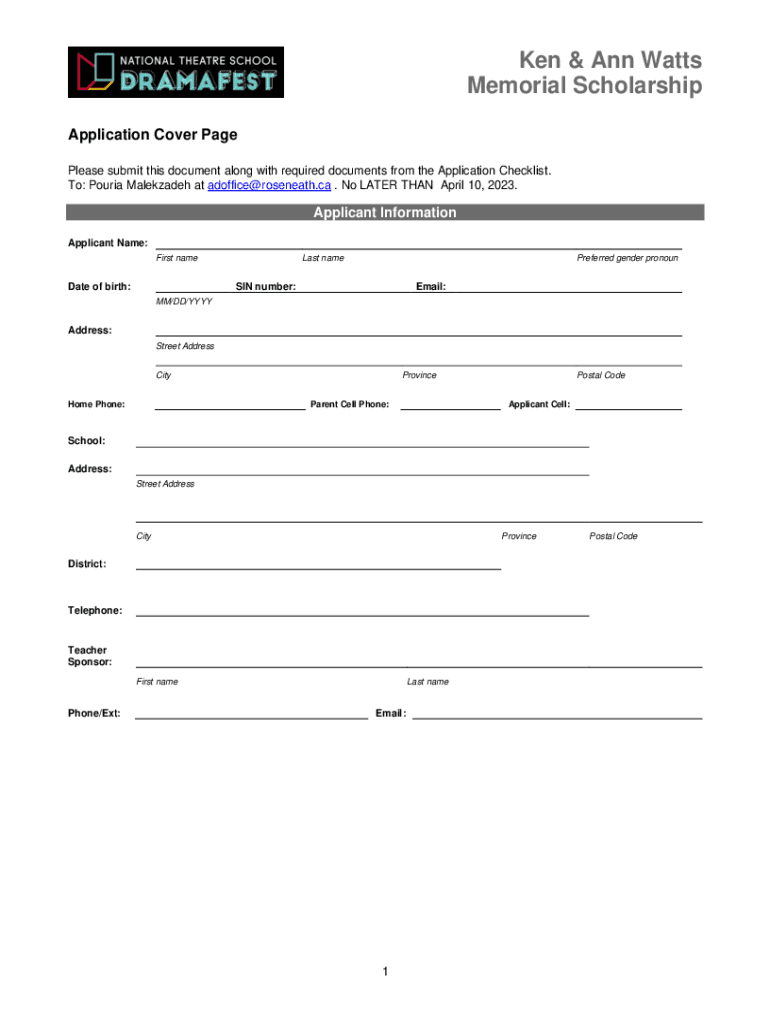 Fillable Online Ken & Ann Watts Memorial Scholarship Fax Email Print ...